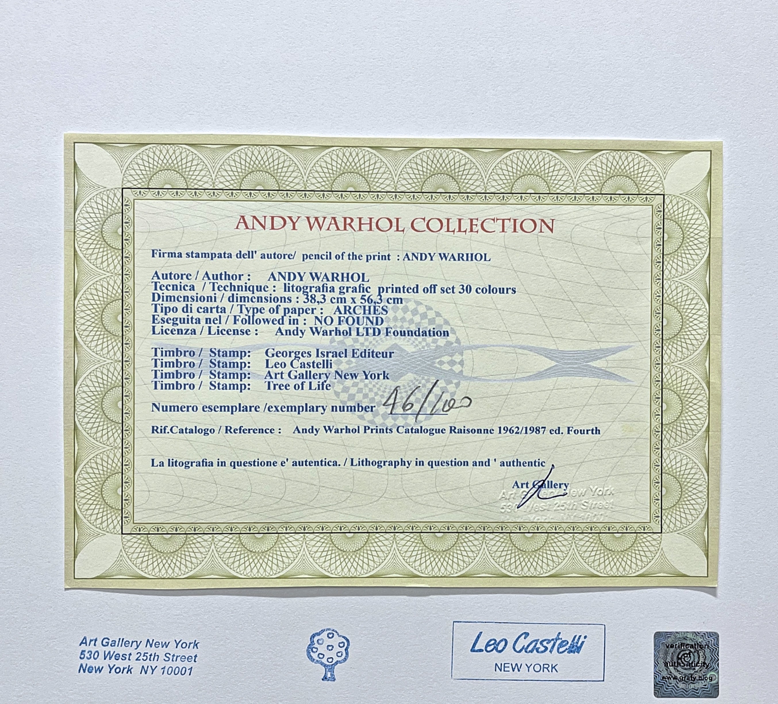 ANDY WARHOL chanel Signed Certificate coa - Etsy