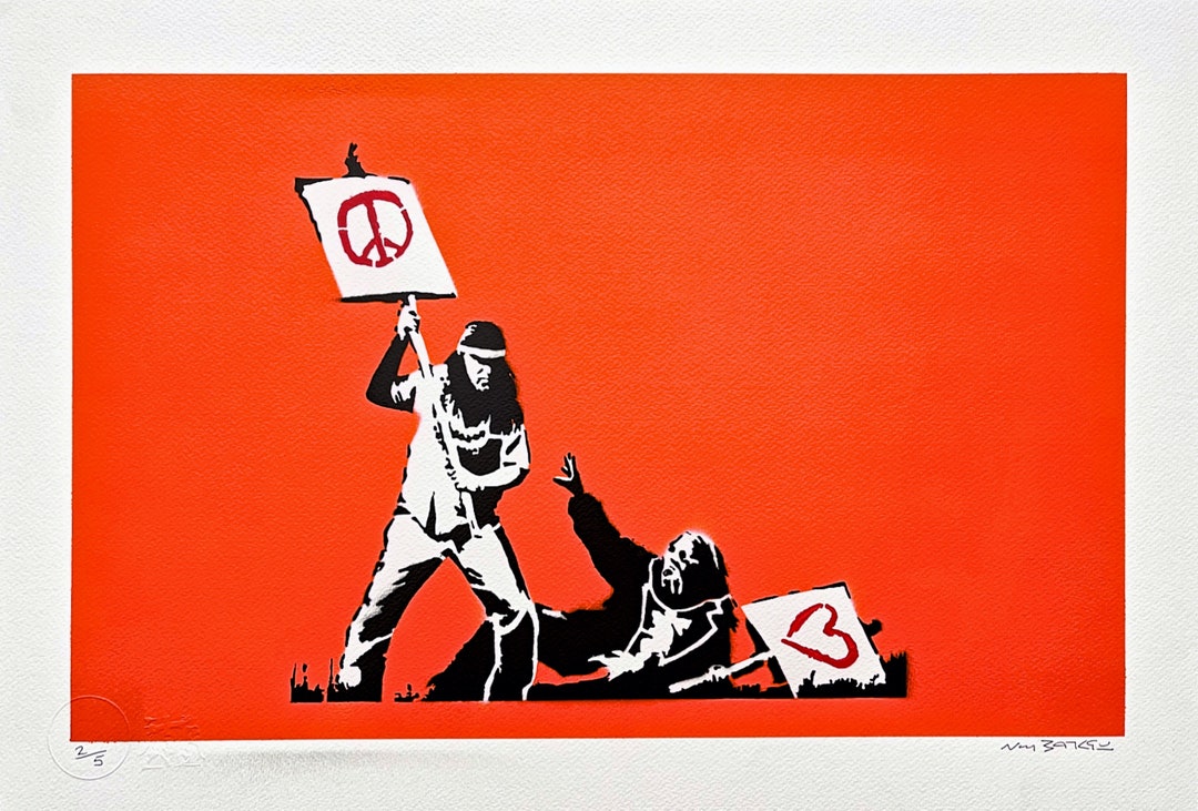 BANKSY/NOT BANKSY peace Vs Love Original Spray - Etsy