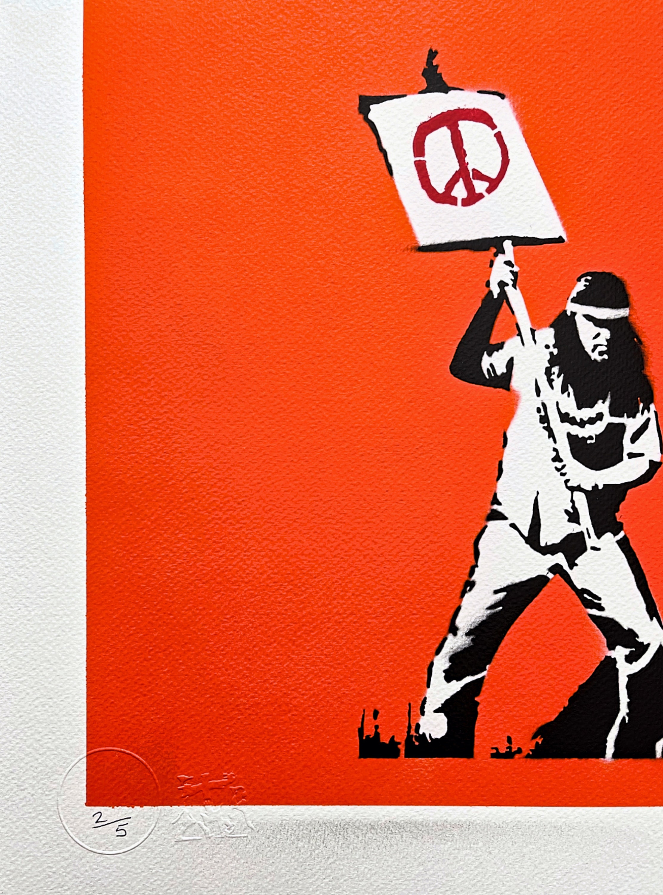 BANKSY/NOT BANKSY - Peace Vs Love - Original Spray Paint, Certificate ...