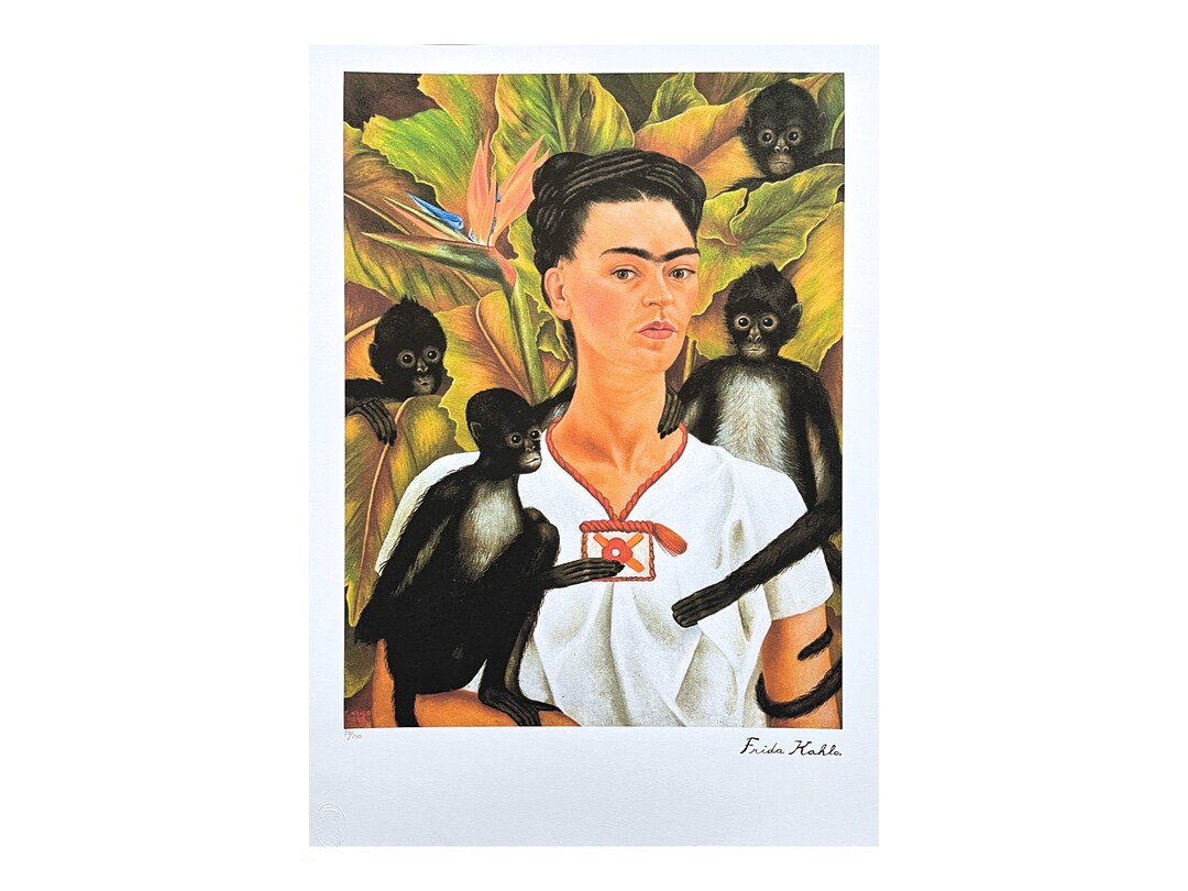 FRIDA KAHLO after Self-portrait With Monkeys Signed, Certificate Photo ...