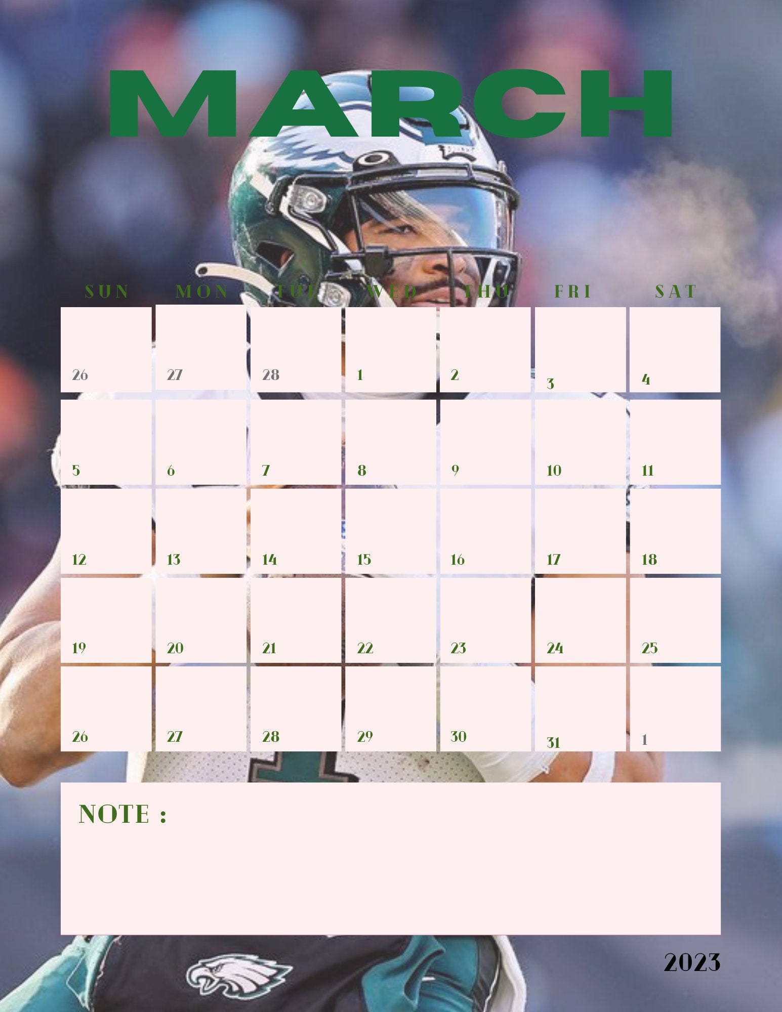NFL Themed 2023 Calendar - Etsy