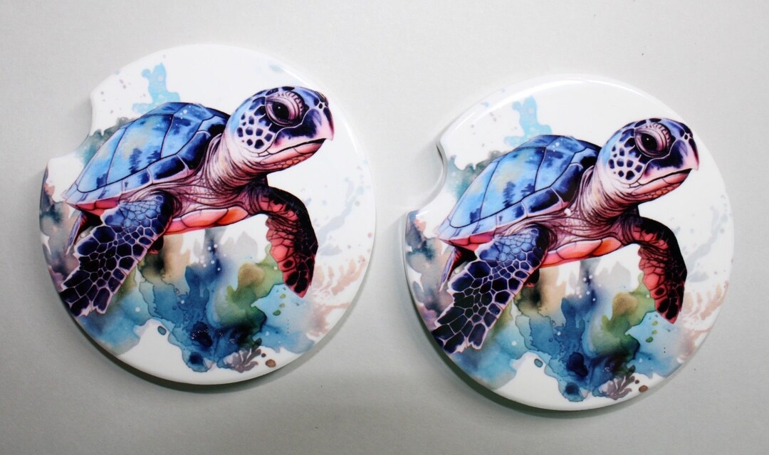 Ceramic Stone Car Coasters- Sea Turtle - Etsy