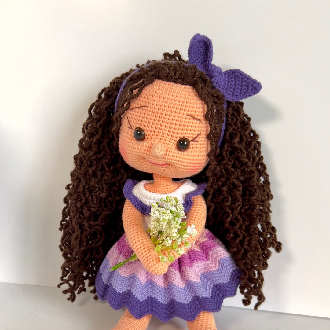 Violet Crochet Christmas Doll With Long Curly Hair Personalised ...