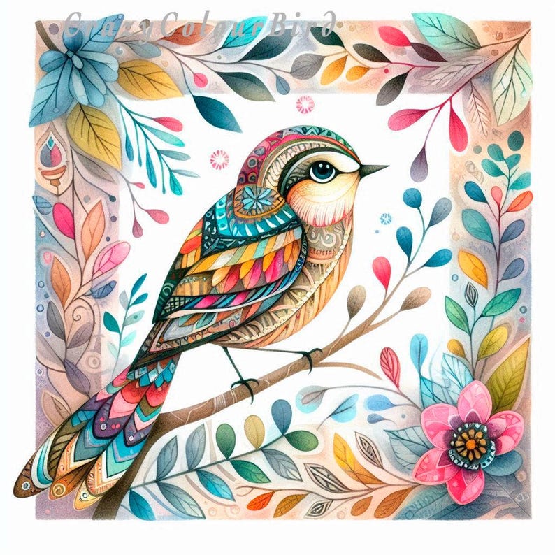 Whimsical Bird Clip Art, Colorful Pretty Graphics, Digital Download. - Etsy