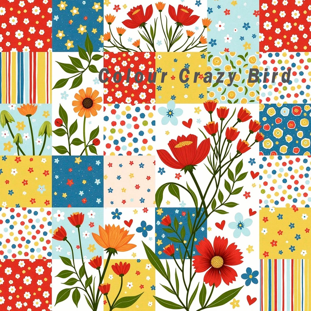 10 Bright Patchwork Papers. - Etsy
