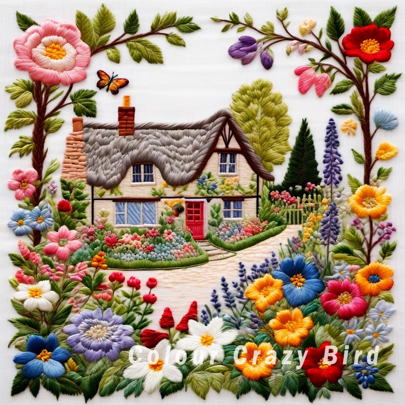 10 Embroidered English Cottages. - Etsy