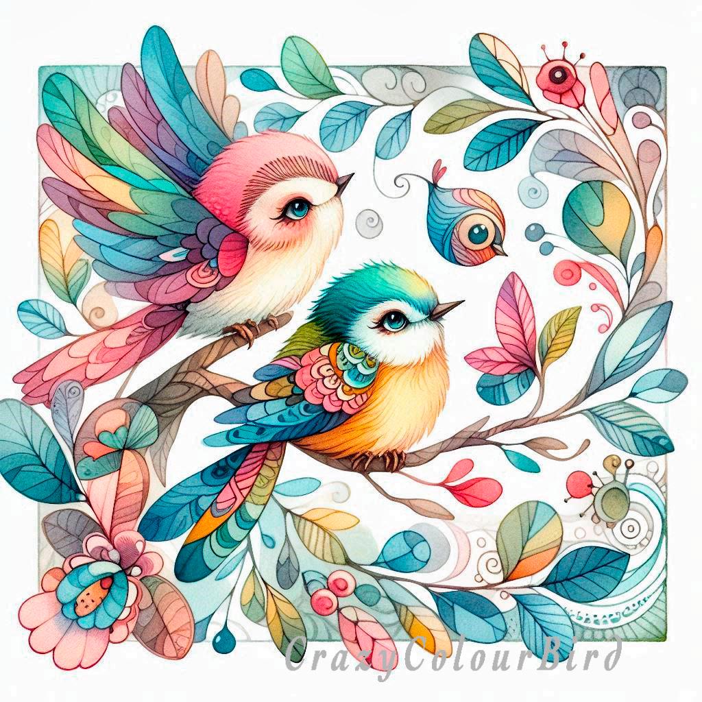 Whimsical Bird Clip Art, Colorful Pretty Graphics, Digital Download. - Etsy