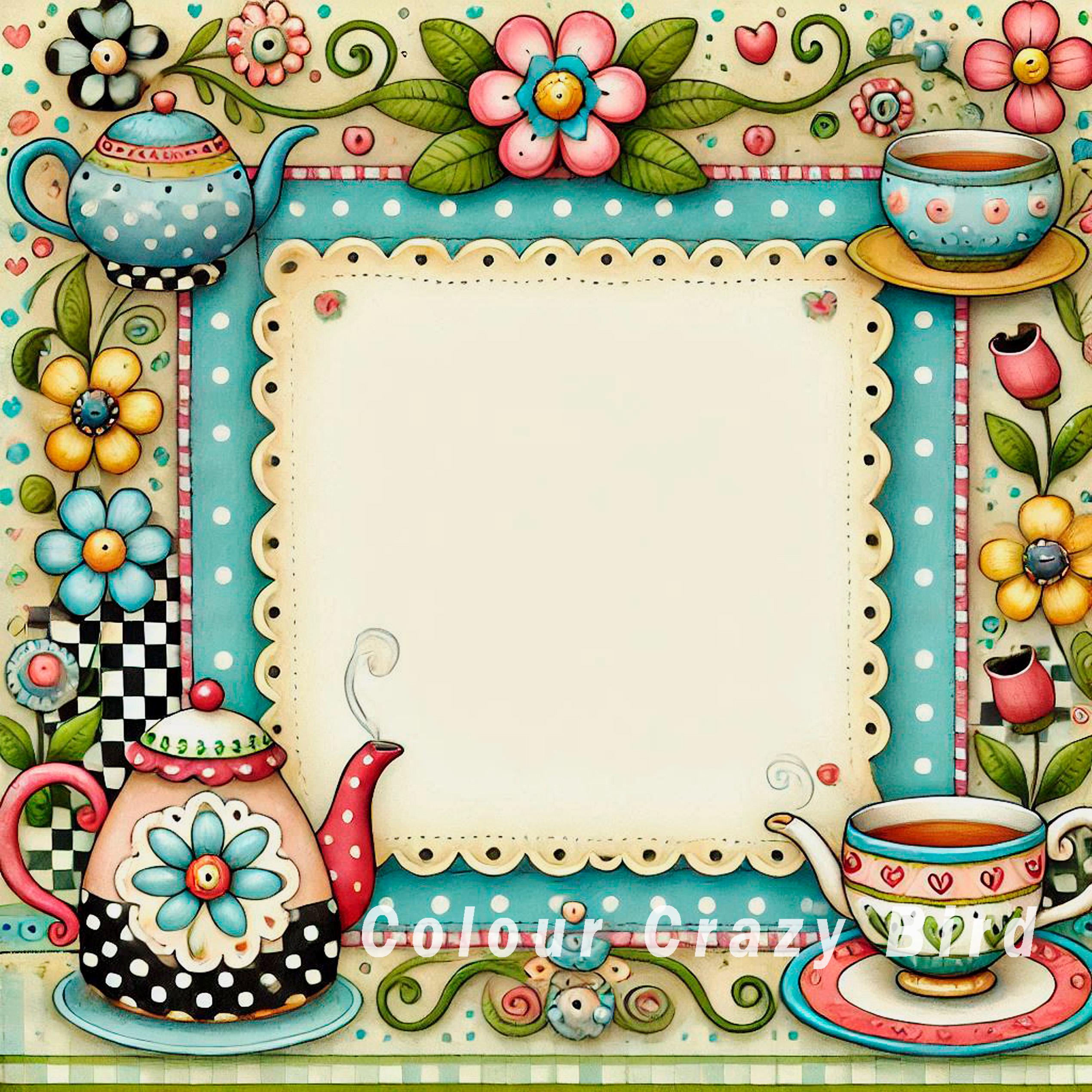 Whimsical Teapot Borders: Ai-generated Clip Art (JPEG Download) - Etsy