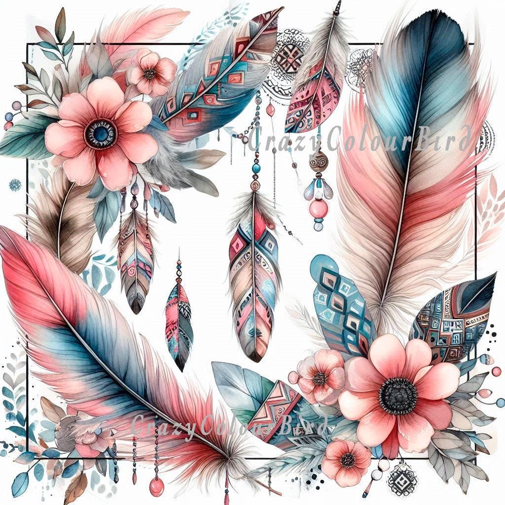 10 Beautiful Boho Feather Graphics. - Etsy