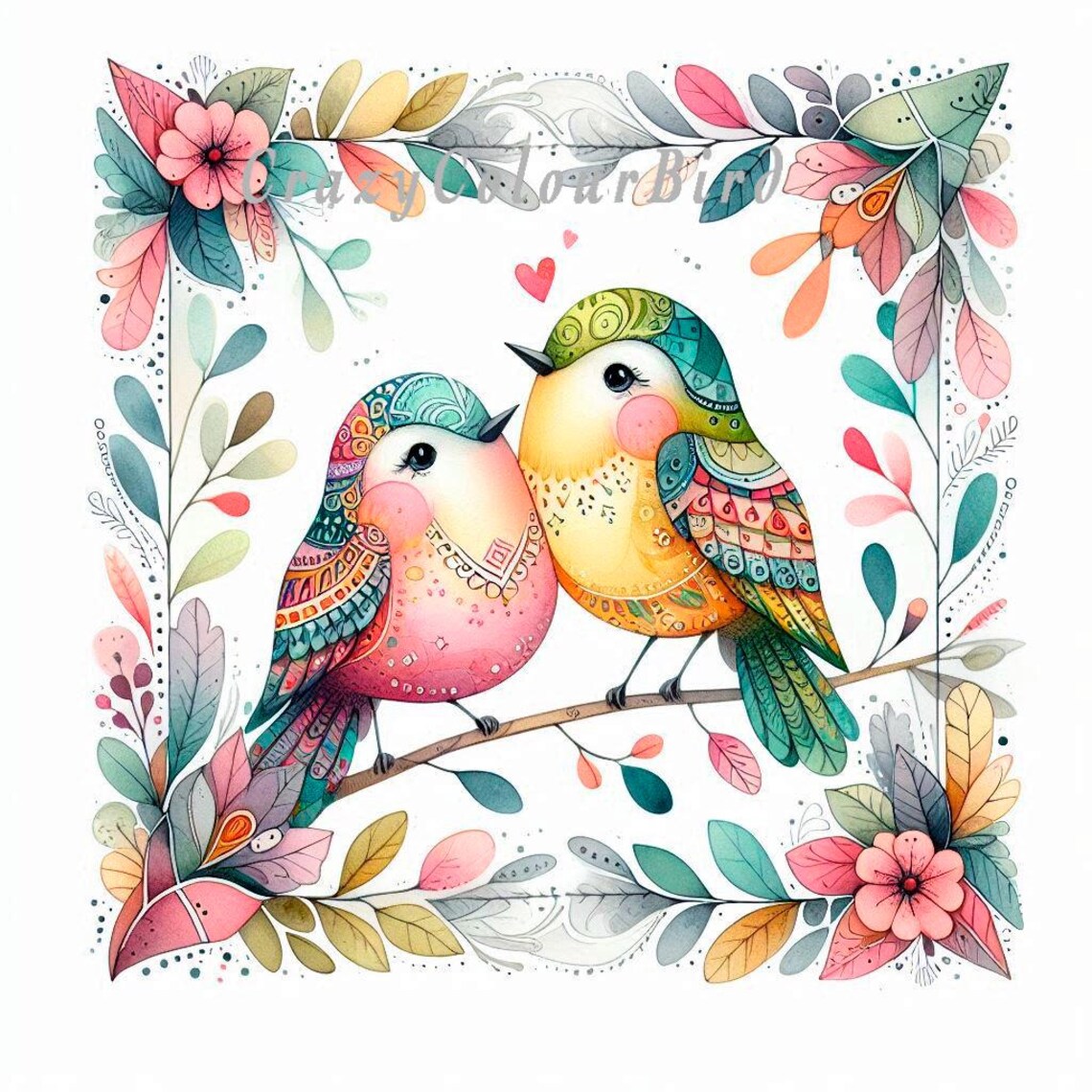 Whimsical Bird Clip Art, Colorful Pretty Graphics, Digital Download. - Etsy
