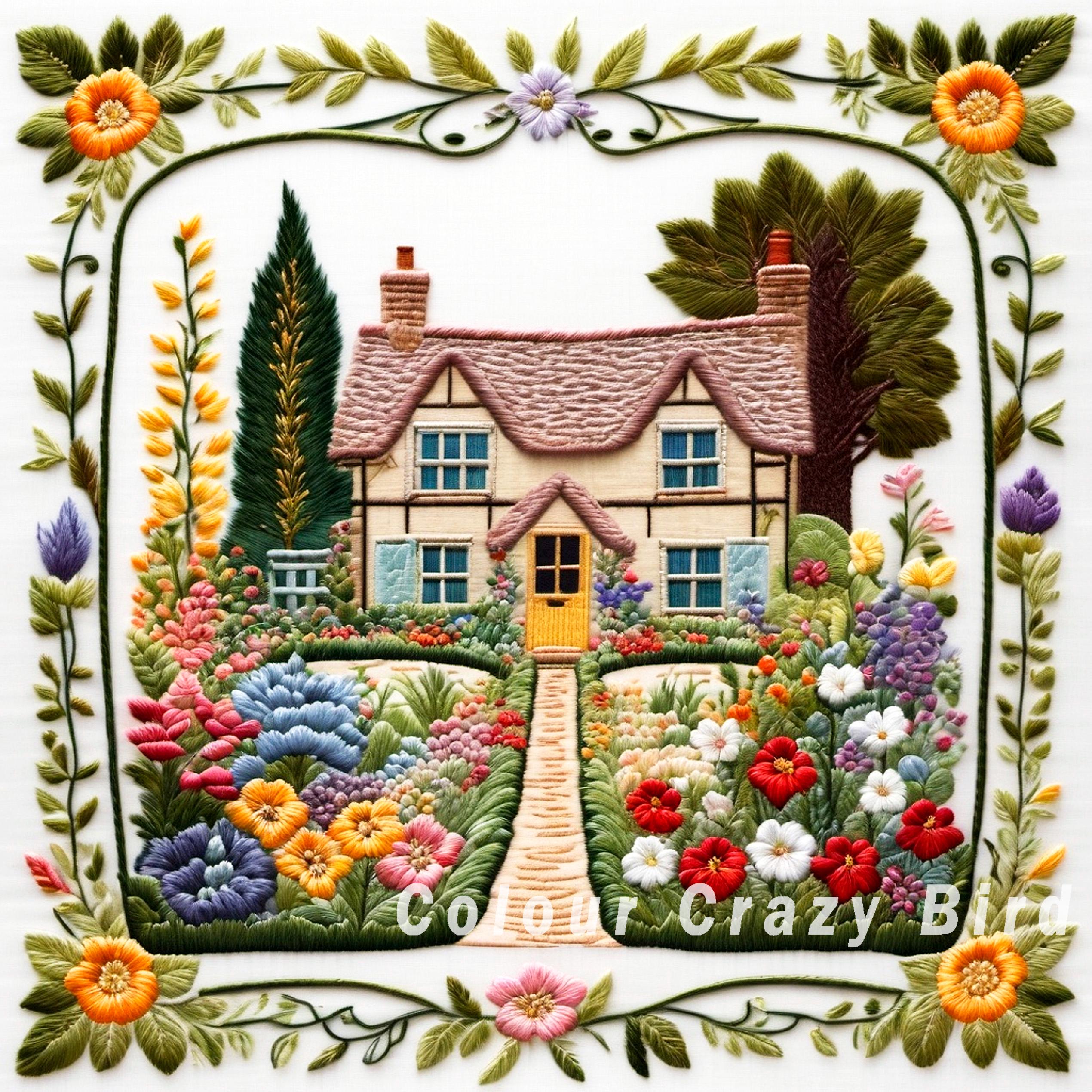 10 Embroidered English Cottages. - Etsy