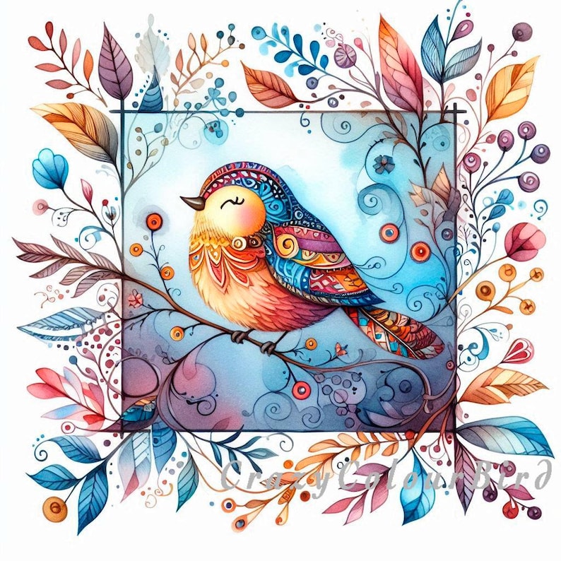 Whimsical Bird Clip Art, Colorful Pretty Graphics, Digital Download. - Etsy