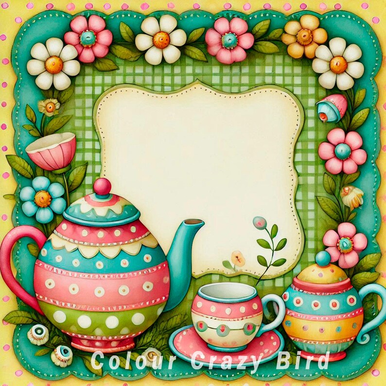 Whimsical Teapot Borders: Ai-generated Clip Art (JPEG Download) - Etsy