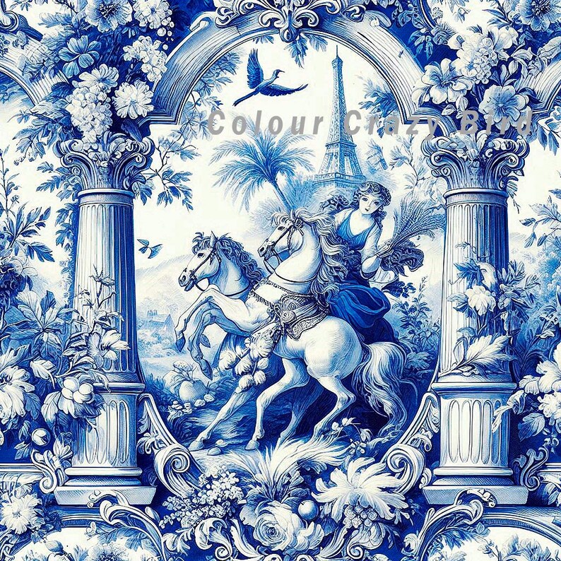 10 French Blue Toile Papers/ Digital Download/scrap Booking and Paper ...