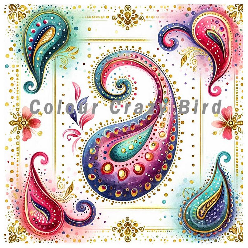 Paisley Designs: Colorful Graphics for Crafts & Print (JPEG Download ...