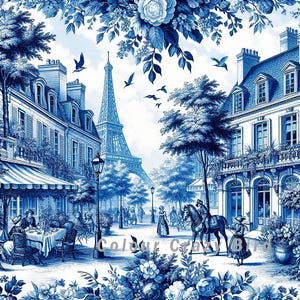 10 French Blue Toile Papers. - Etsy