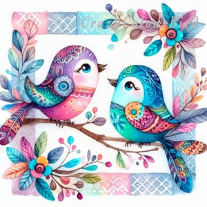 Whimsical Bird Clip Art, Colorful Pretty Graphics, Digital Download. - Etsy