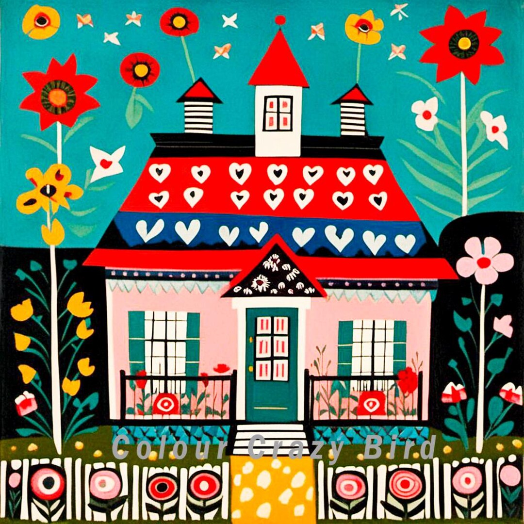 Colourful Primitive Country Style Houses/ Folk Art/digital Download ...