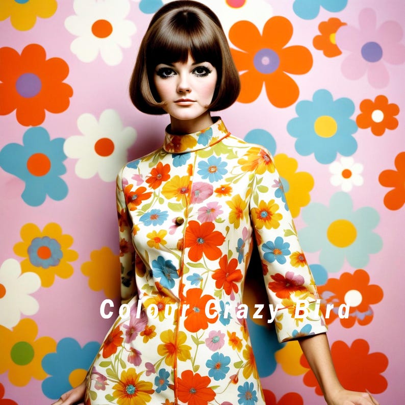 1960's Style Flower Power Fashion Papers/ Retro Flowers/ai Generated ...