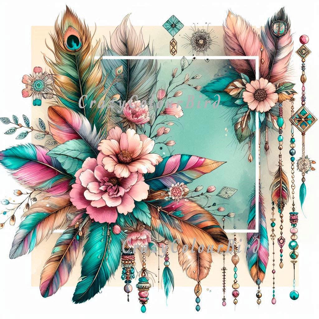 10 Beautiful Boho Feather Graphics. - Etsy