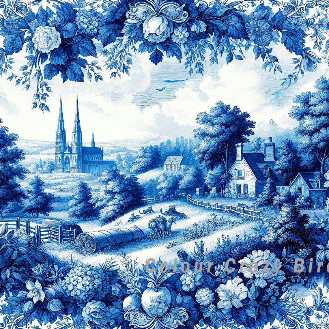 10 French Blue Toile Papers/ Digital Download/scrap Booking and Paper ...