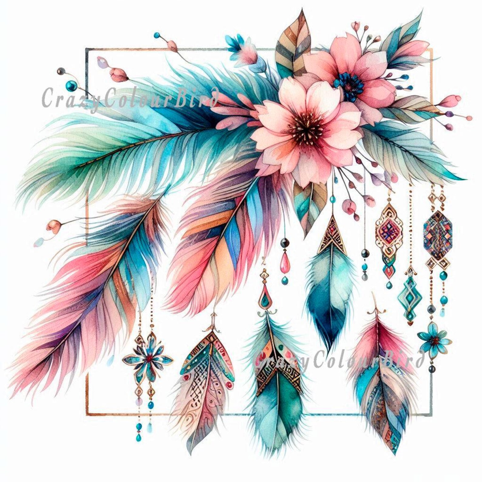 10 Beautiful Boho Feather Graphics. - Etsy