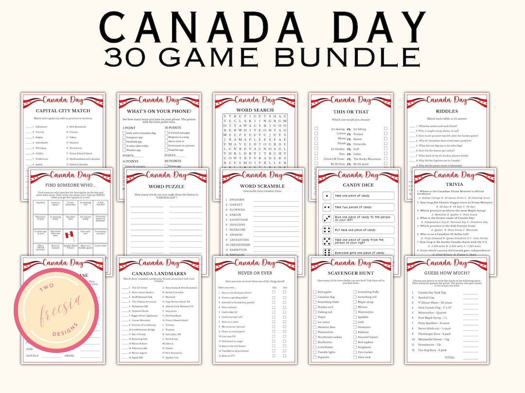 30 Canada Day Game Bundle - Printable Canada Day Games Bundle for Kids ...