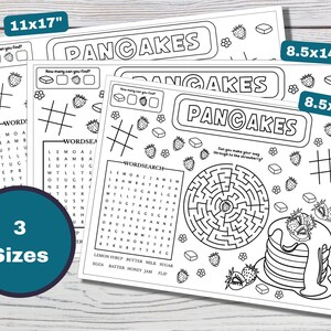 Pancakes Activity and Coloring Placemat - Party Games Sheet for Kids ...
