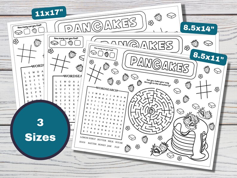 Pancakes Activity and Coloring Placemat - Party Games Sheet for Kids ...