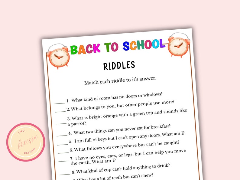 Back to School Riddles Game - Printable Back to School Game - First Day ...