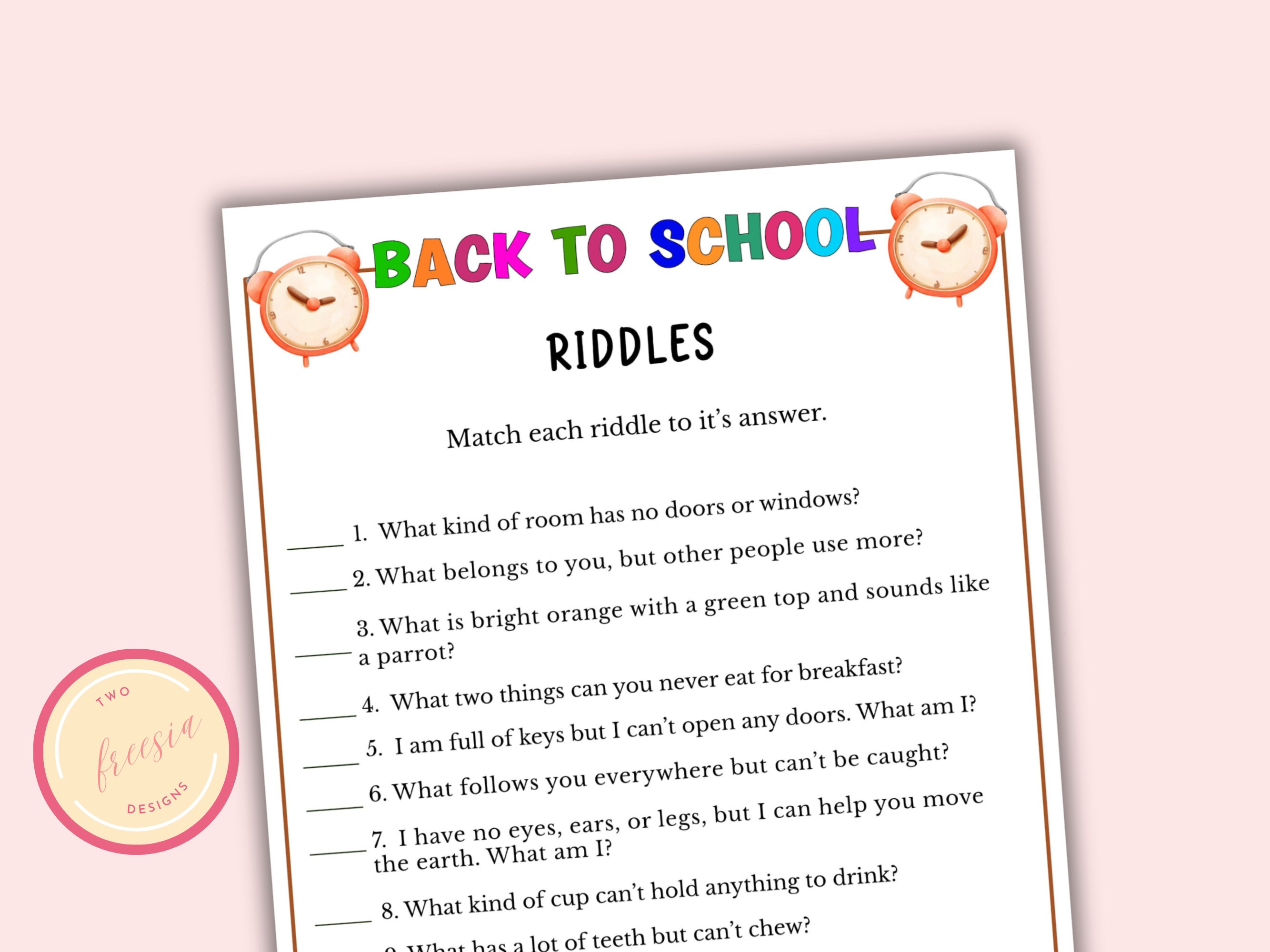 Back to School Riddles Game Printable Back to School Game First Day of ...
