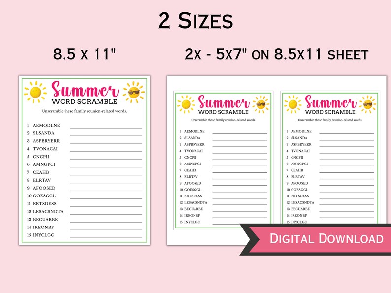 Printable Summer Word Scramble Game - Summer Party Games for Kids ...