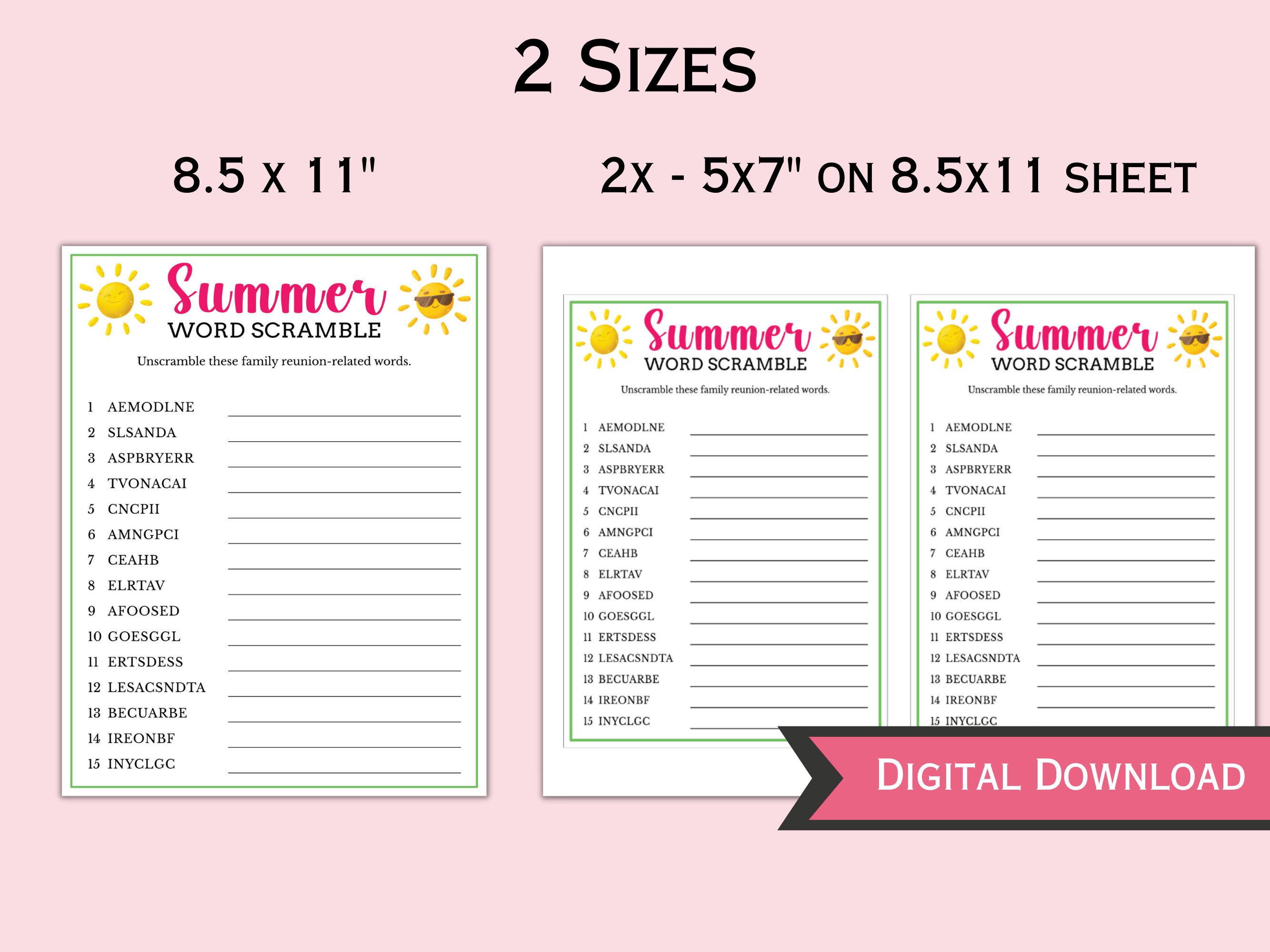 Printable Summer Word Scramble Game - Summer Party Games for Kids ...