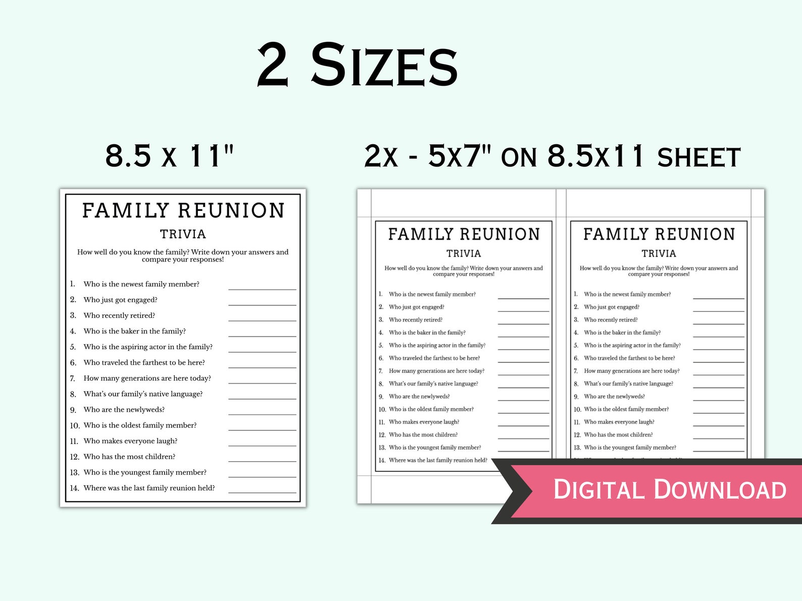 Family Trivia Game - Printable Family Reunion Party Games - Family ...