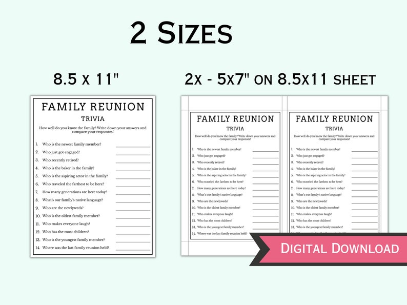 Family Trivia Game - Printable Family Reunion Party Games - Family ...