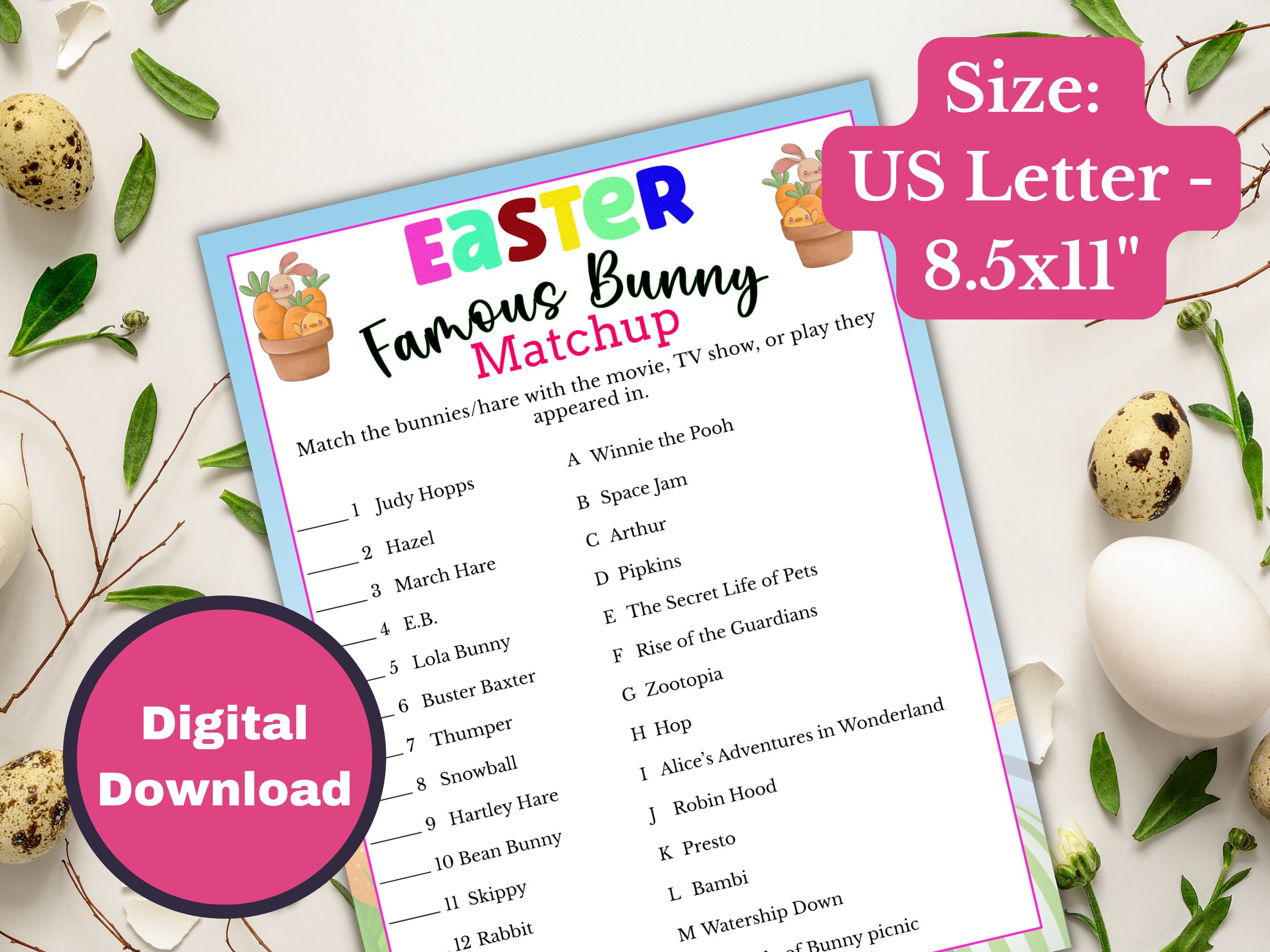 Printable Easter Games Famous Bunny Matchup Easter Activity for Kids ...