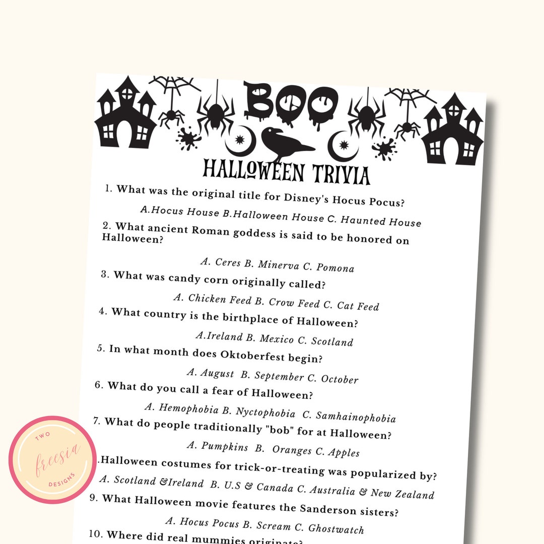 Halloween Trivia Game - Printable Halloween Party Game for Teens and ...