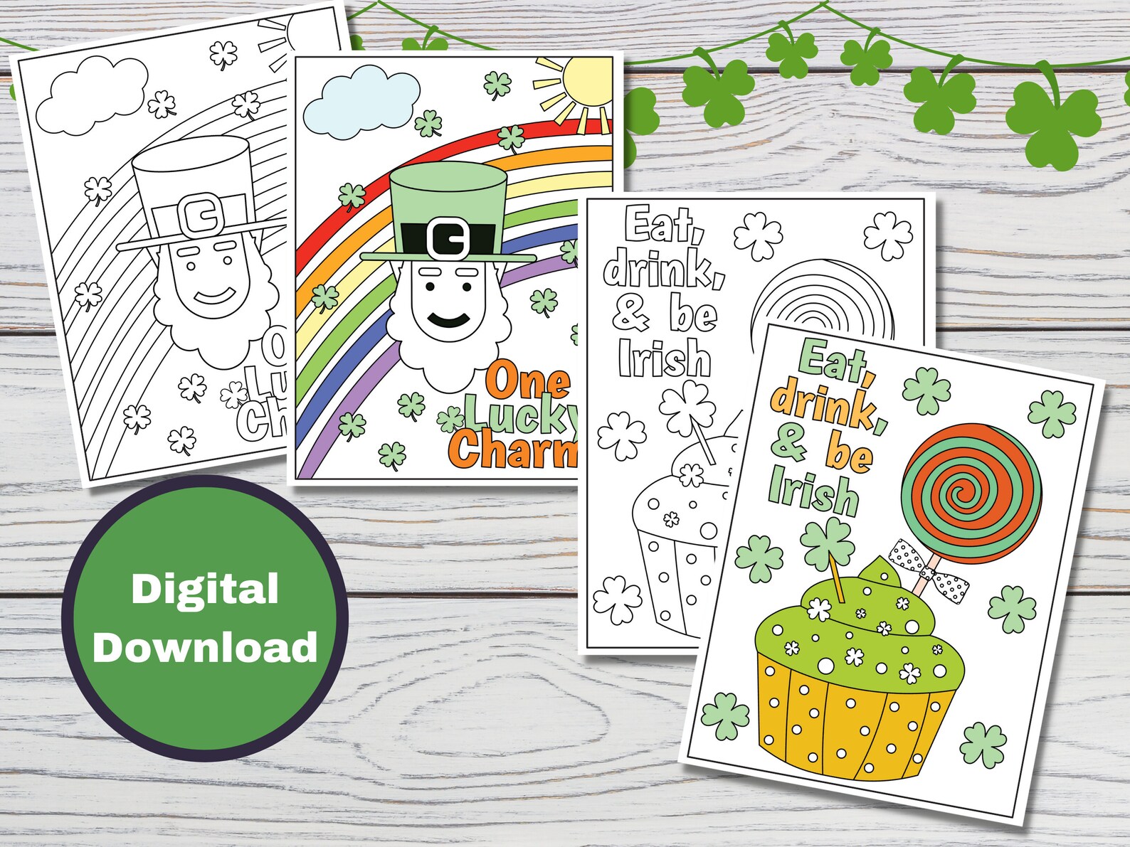 Printable St. Patrick's Day Coloring Pages for Kids Party Activity ...