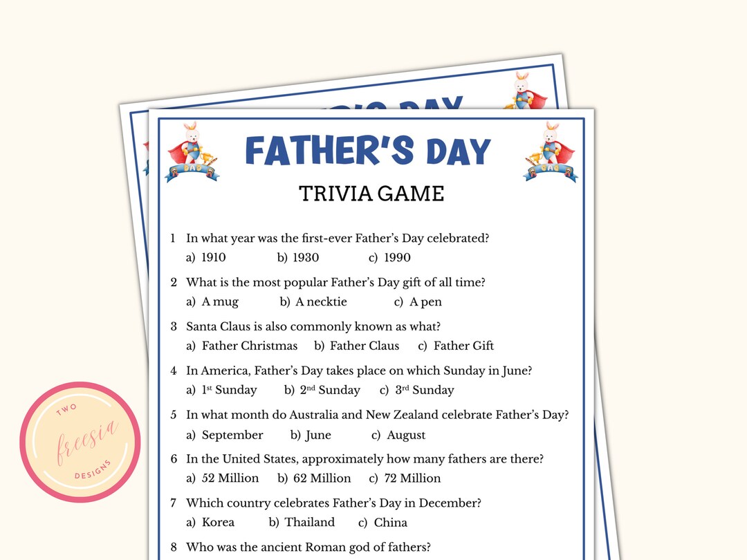 Father's Day Trivia Game - Printable Father's Day Game - Happy Father's ...