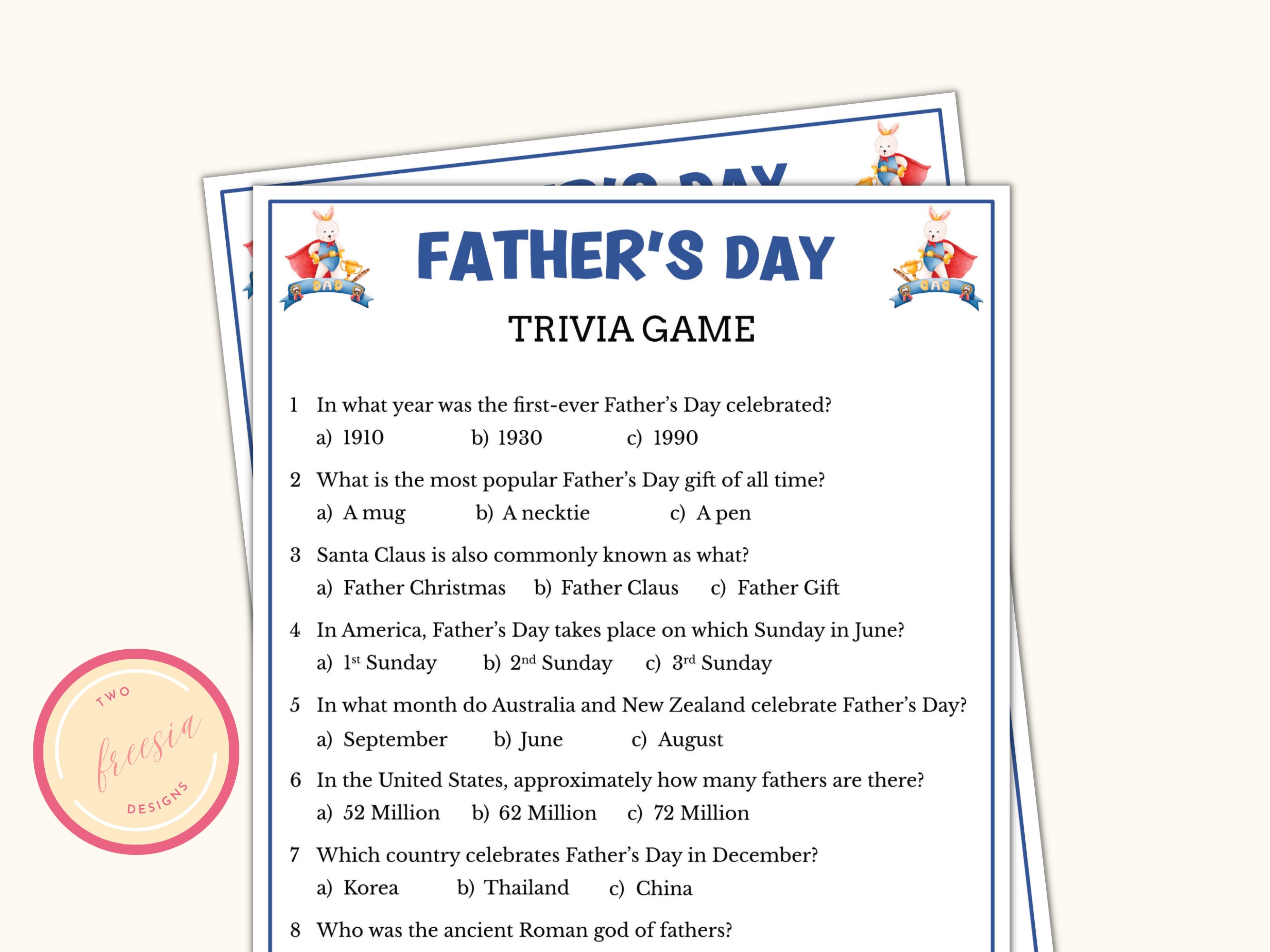 Father's Day Trivia Game - Printable Father's Day Game - Happy Father's ...
