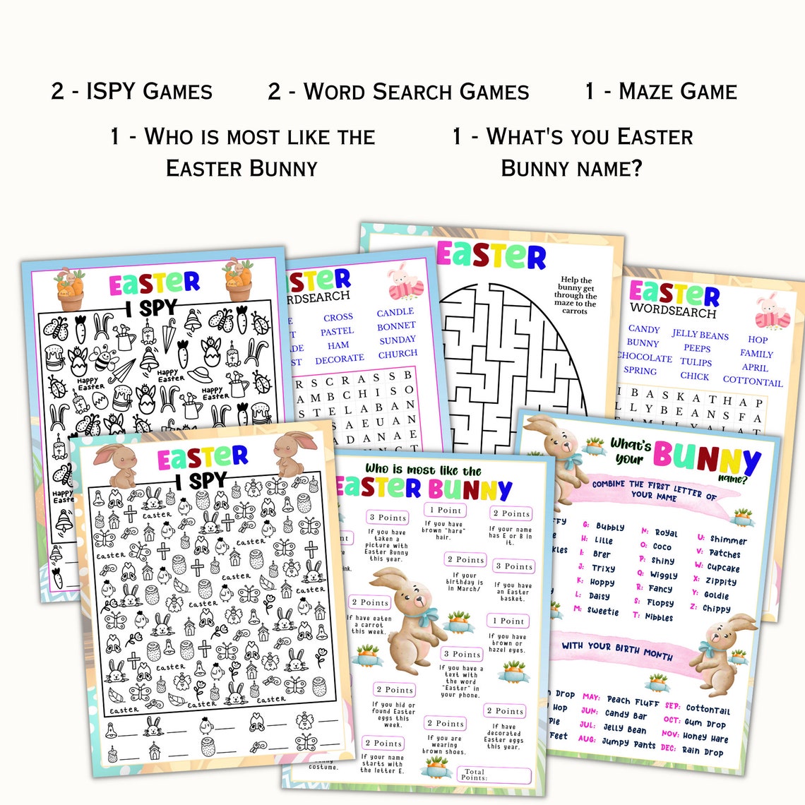 Easter Game Bundle - Easter Printable Games for Kids & Adults - Easter ...