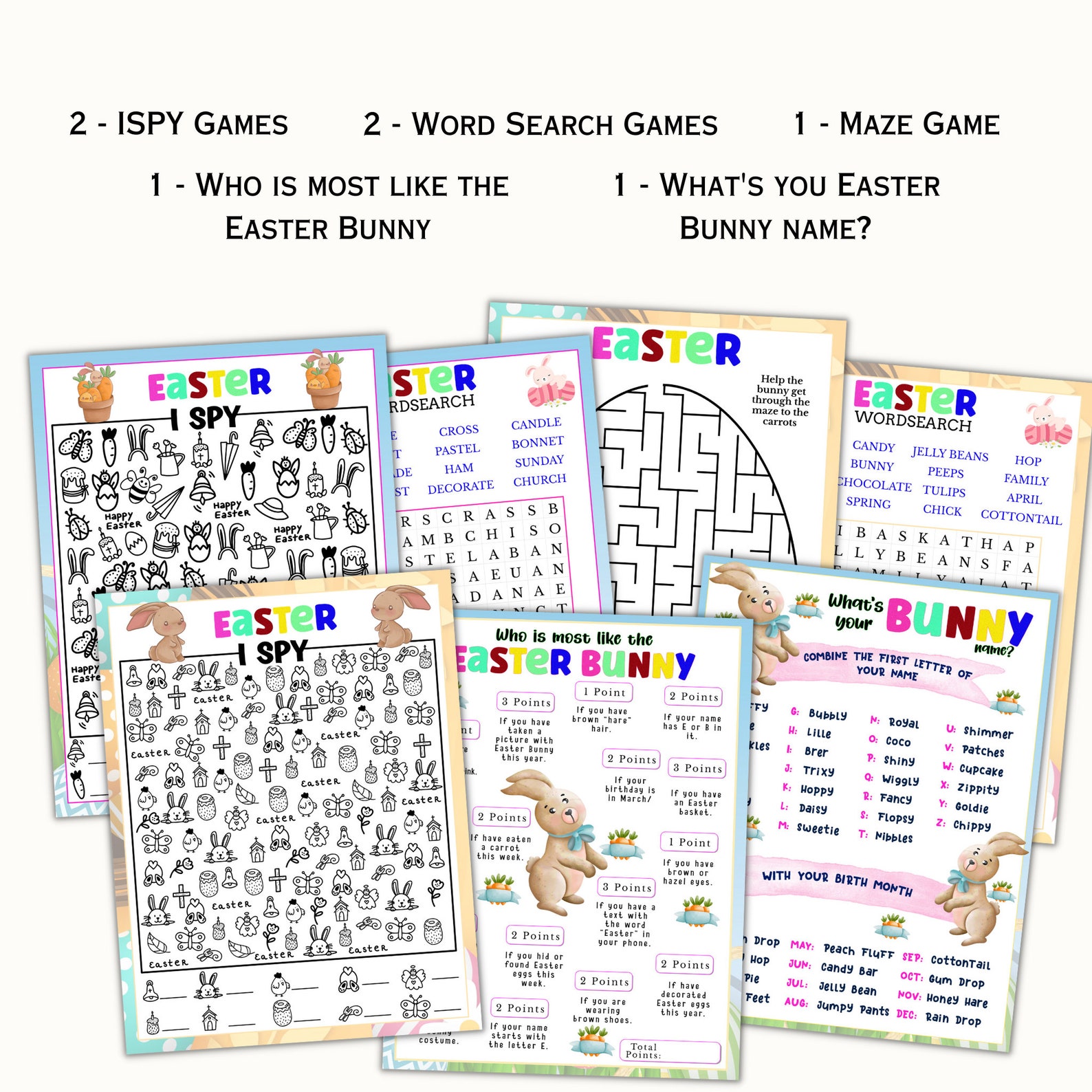 Easter Game Bundle - Easter Printable Games for Kids & Adults - Easter ...