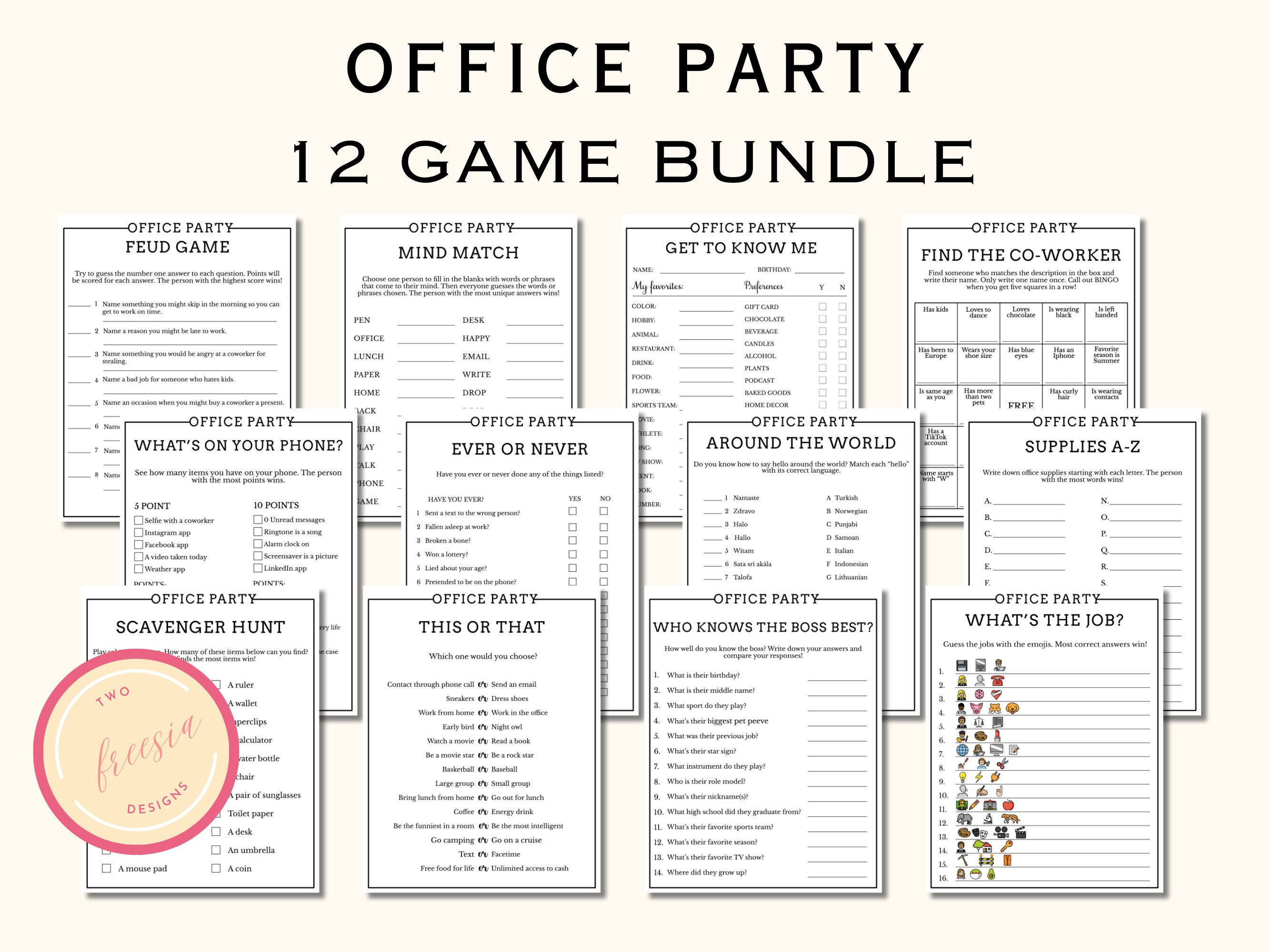 Office Party Games Bundle - 12 Printable Work Party Games for Team ...