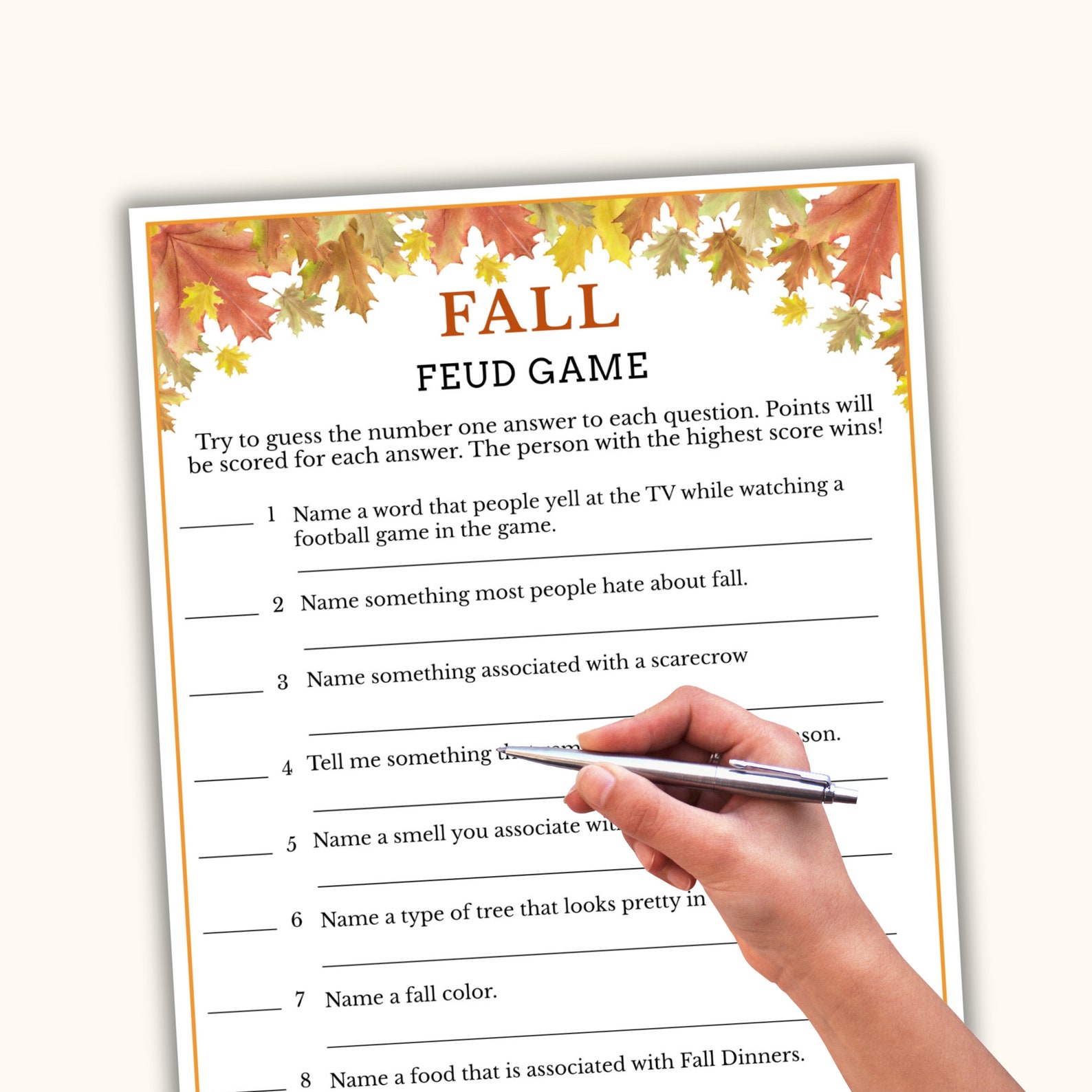 Fall Feud Game - Printable Autumn Game - Fun Fall Time Activities ...