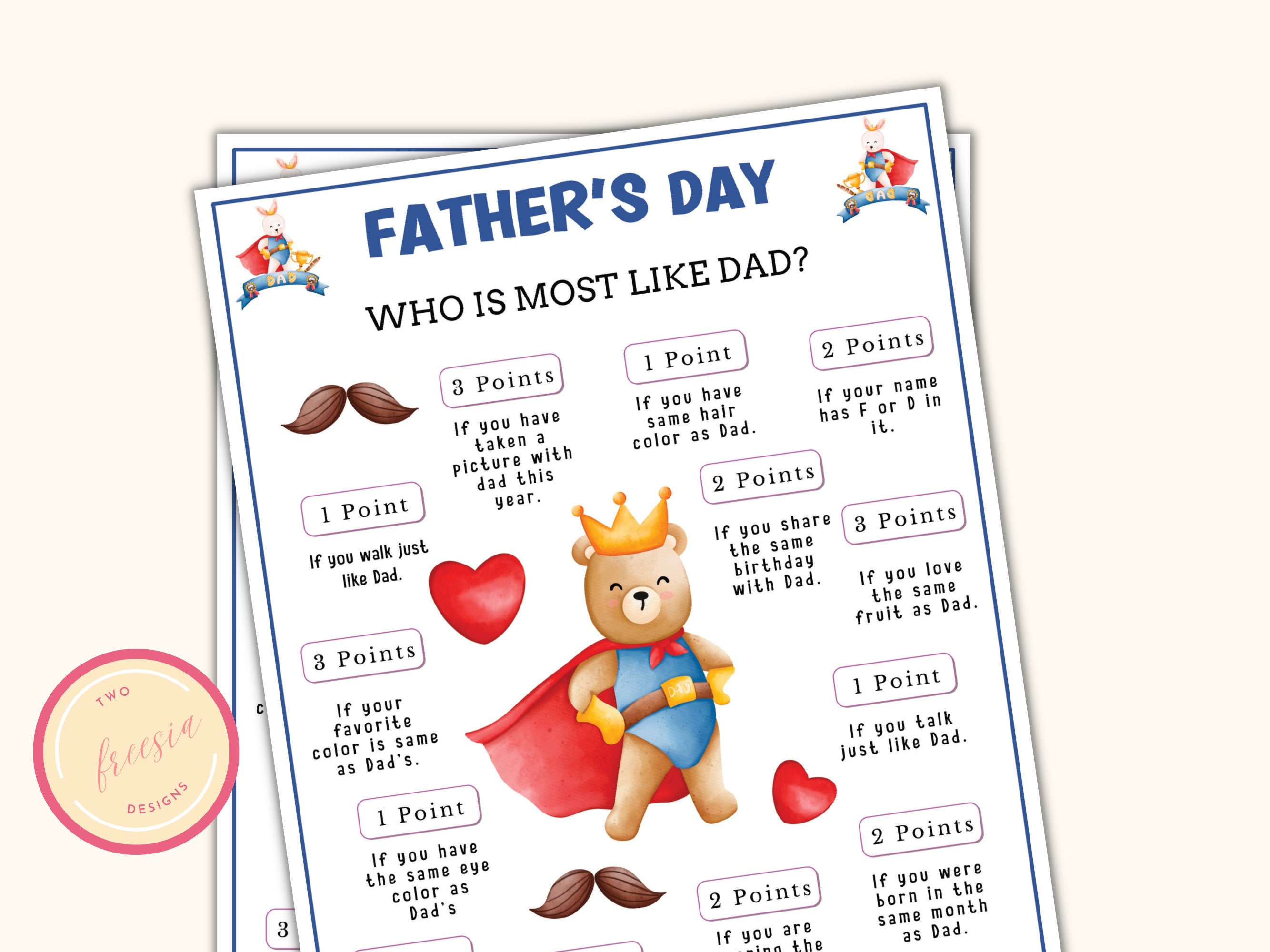Father's Day Game Who is Most Like Dad Printable Father's Day Game and ...