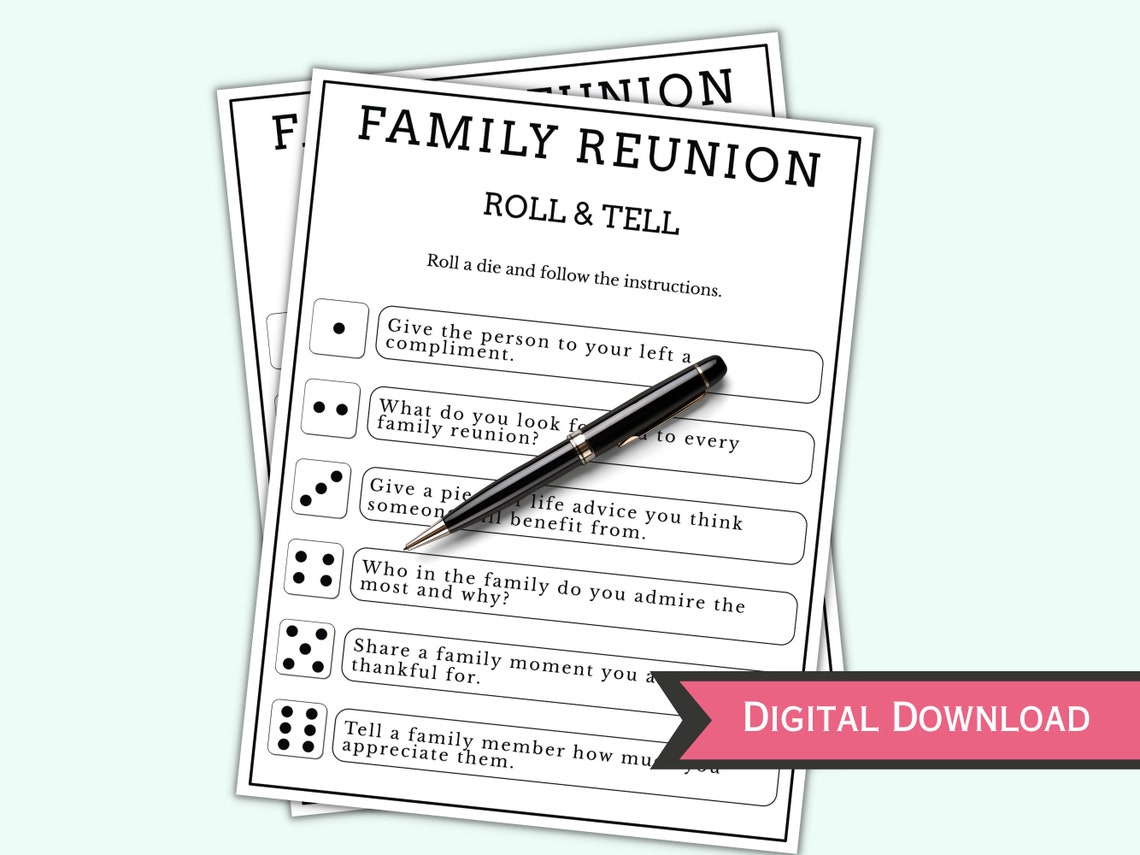 Family Reunion Roll & Tell Dice Game - Printable Family Reunion ...