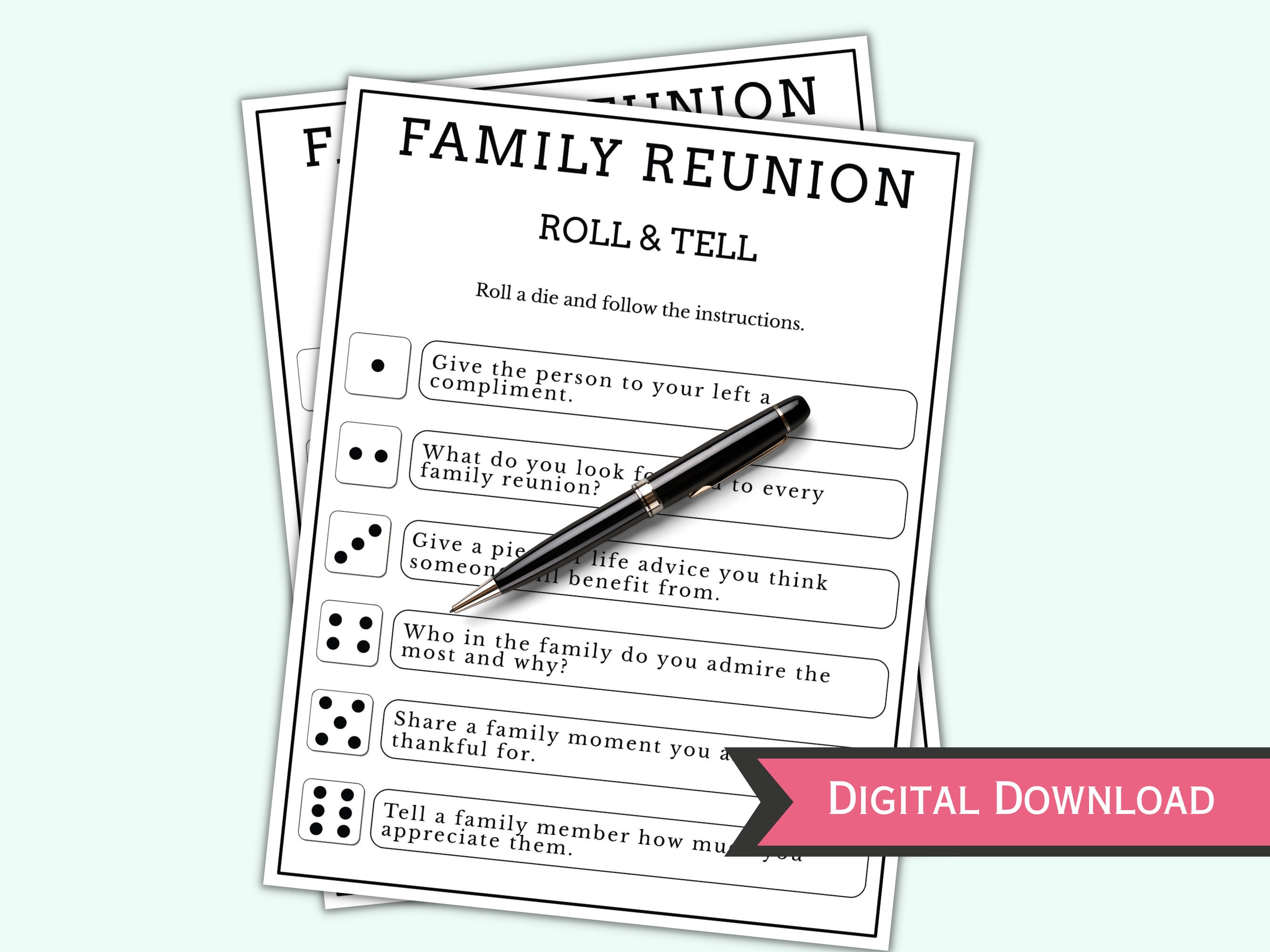 Family Reunion Roll & Tell Dice Game - Printable Family Reunion ...