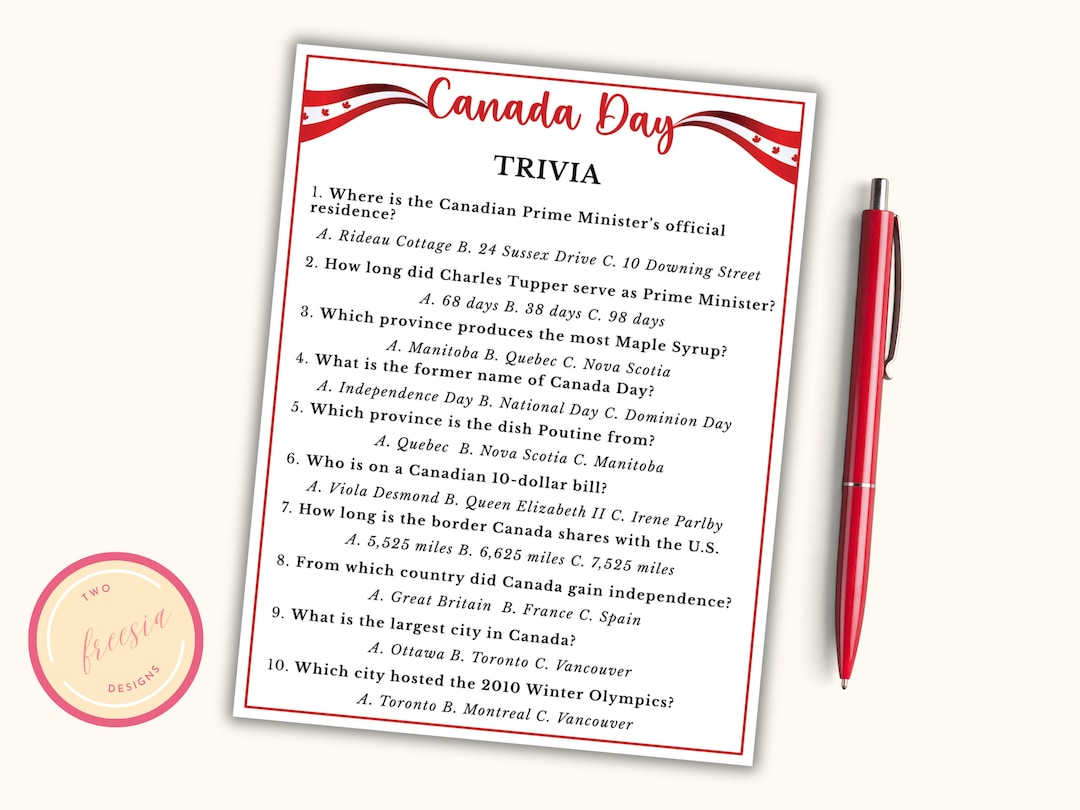 Canada Day Trivia Game - Printable Canada Day Game for Kids & Adults ...
