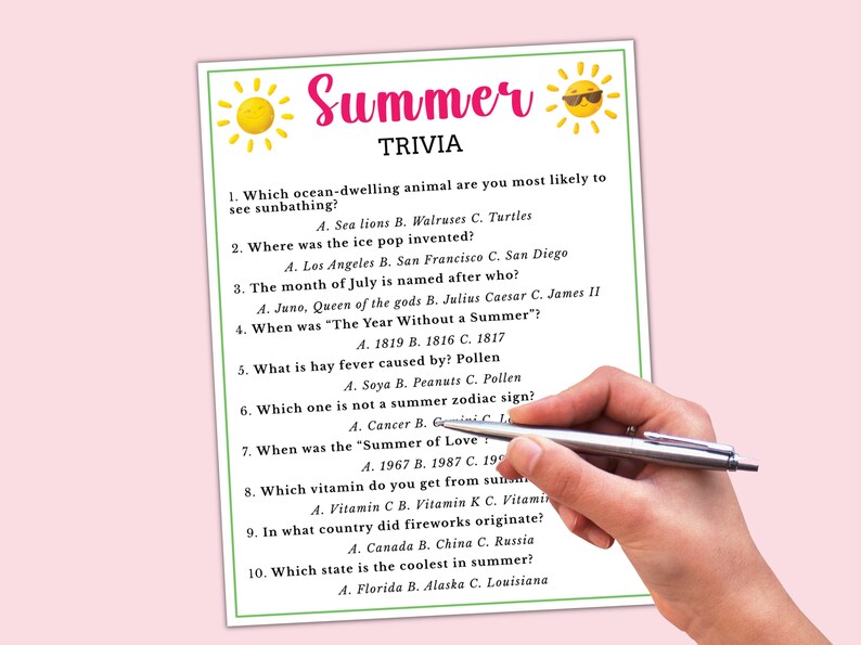 Summer Trivia Game - Printable Summer Games for Kids & Adults - Beach ...
