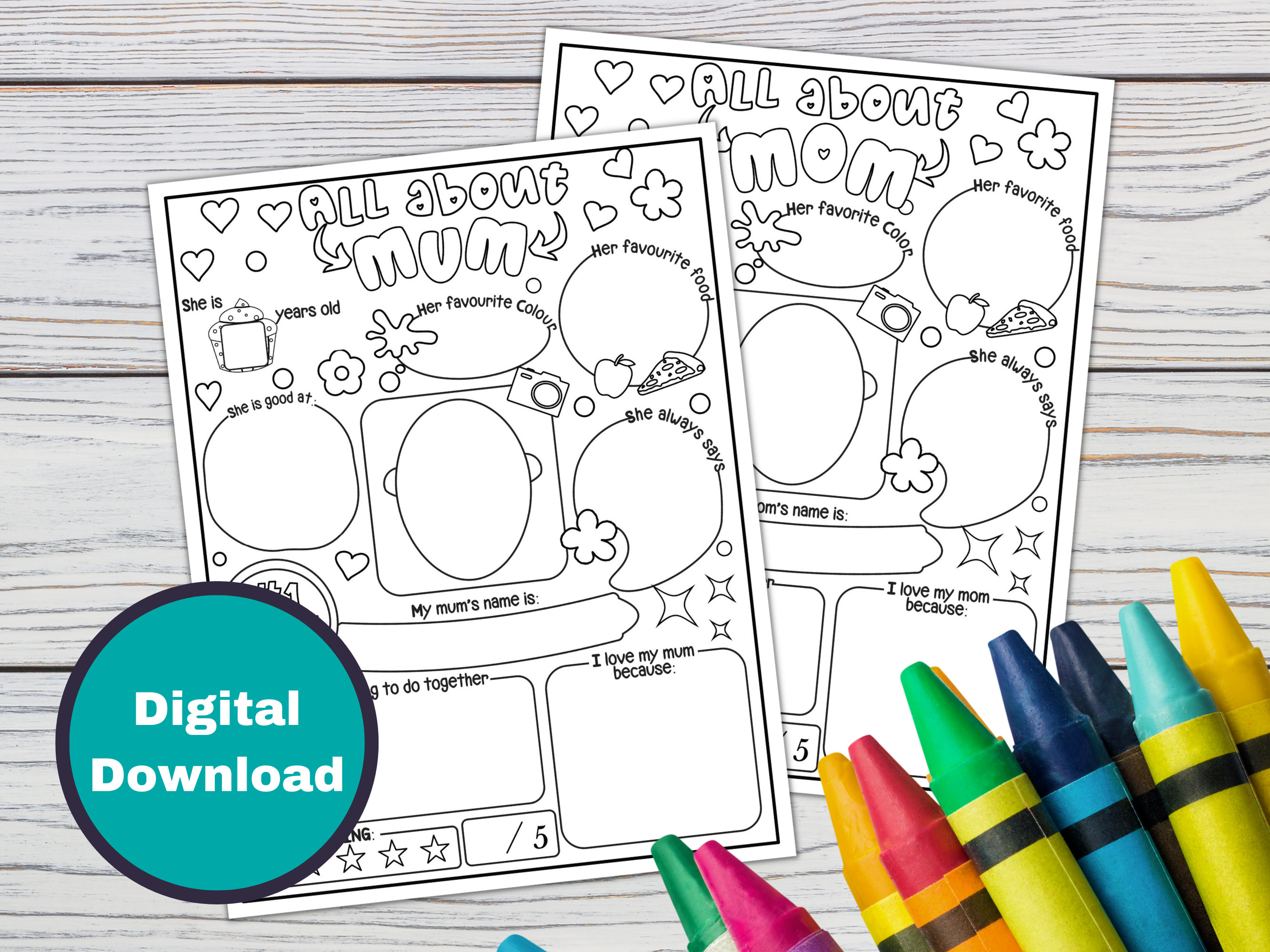 All About Mom/mum - Fill in the Blank Activity Page - Printable DIY ...